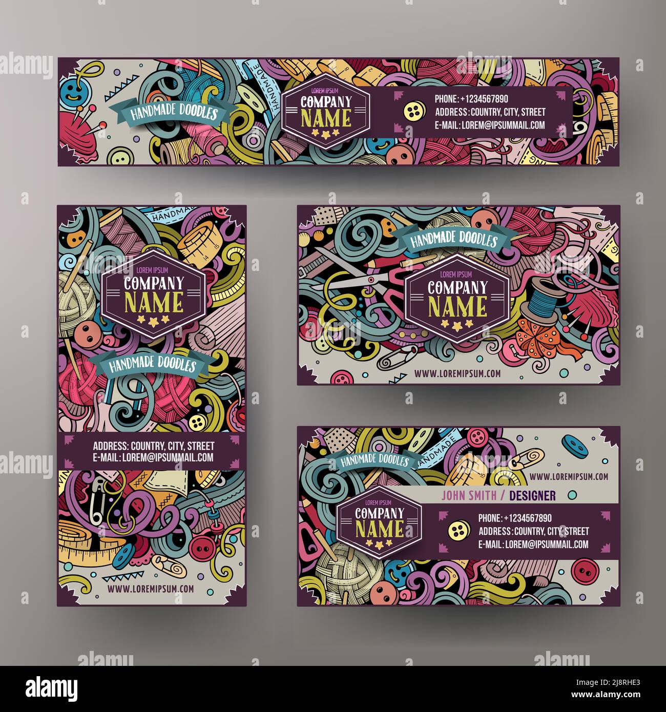 Cartoon vector doodle set of Handmade corporate identity template Stock ...