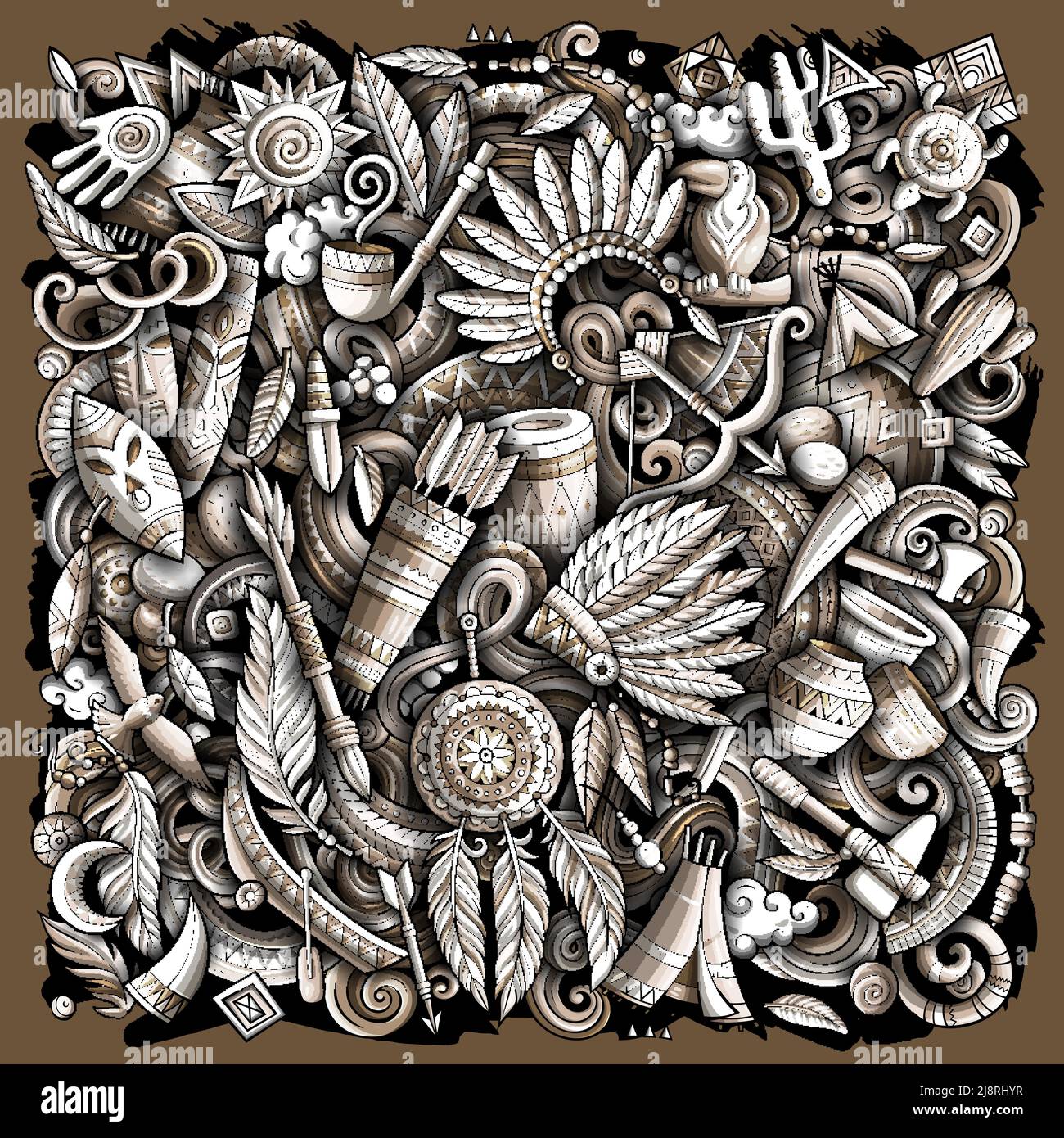 Native American hand drawn vector doodles illustration Stock Vector ...