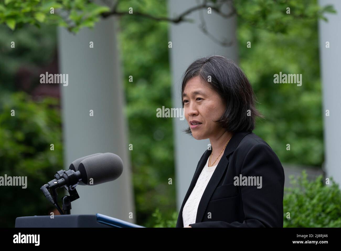 United States Trade Representative (USTR) Katherine Tai speaks during a ...