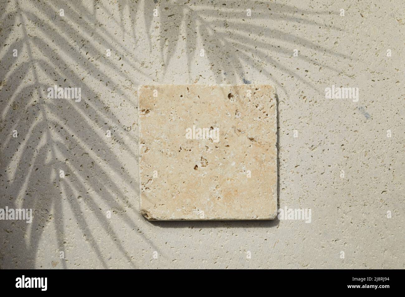 Travertine stone display flat lay podium on travertine stone background ...