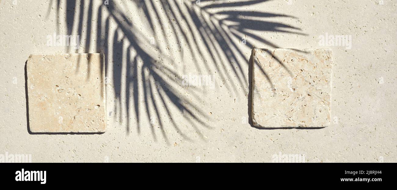 Travertine stone display flat lay podium on travertine stone background ...