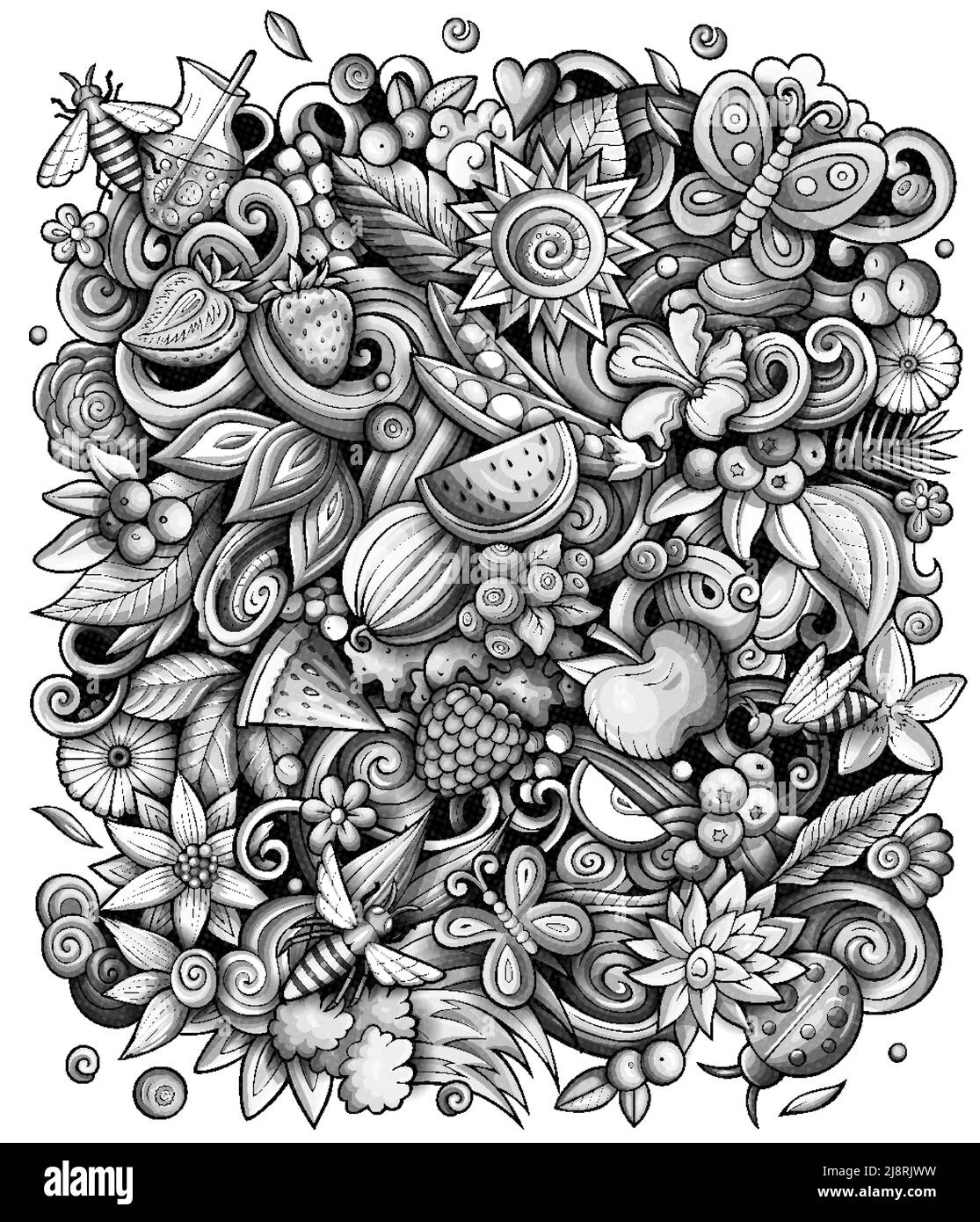 Summer nature cartoon vector doodles illustration Stock Vector Image ...