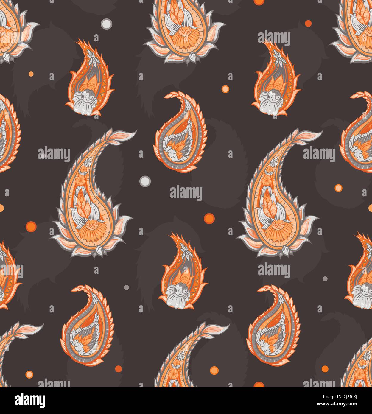 Seamless paisley pattern with polka dot. Tribal buta flower texture on ...