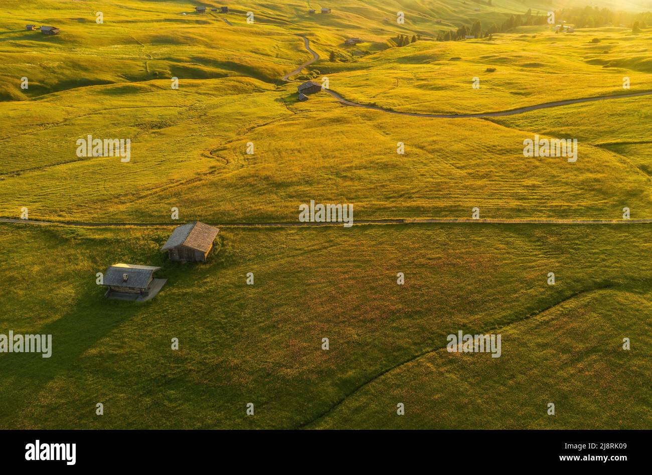 Aerial view of the grand landscape of the Dolomites mountains at ...