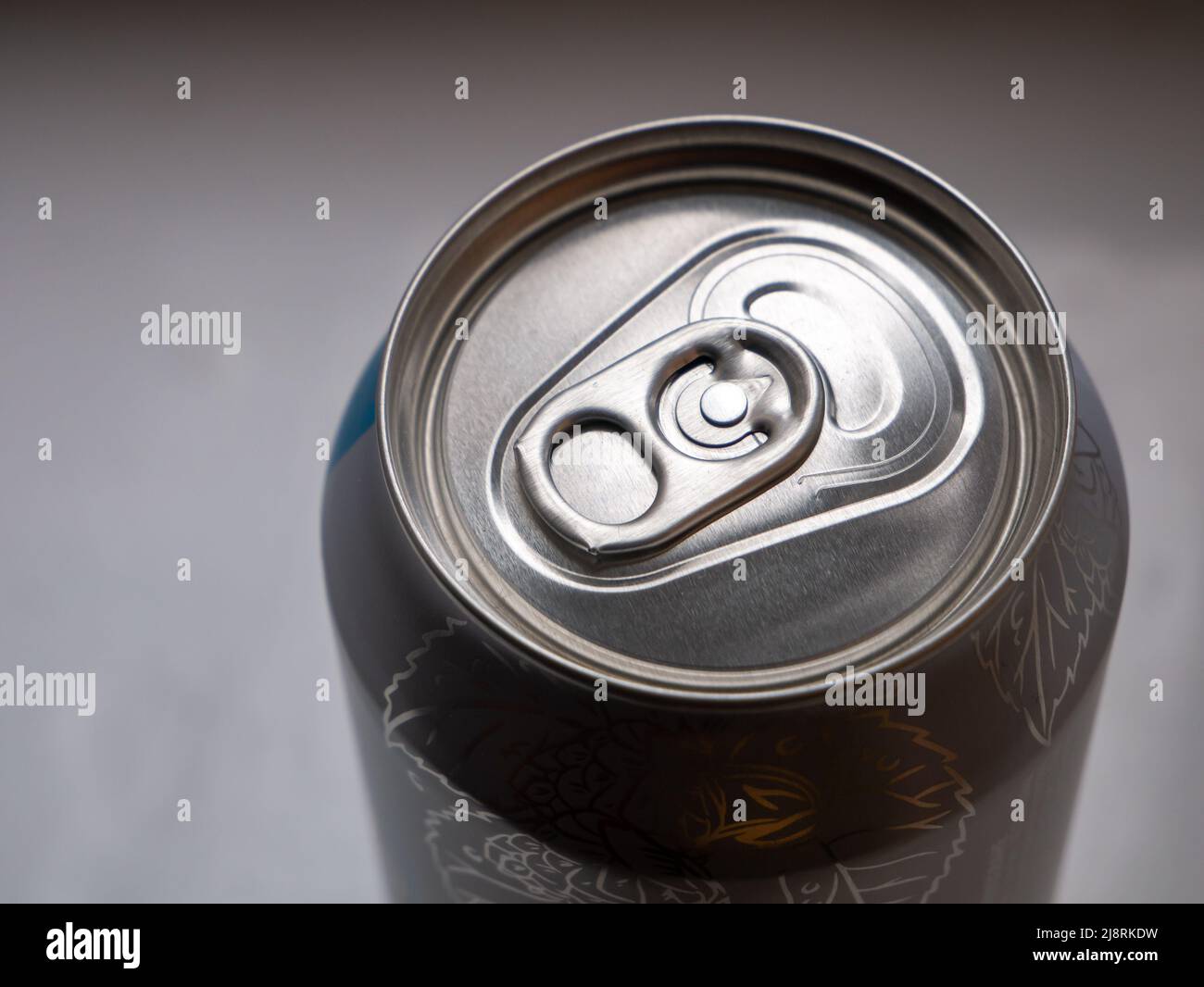 Aluminum can on grey background. Beer Fresh drink Stock Photo - Alamy