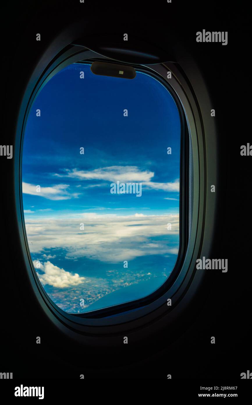Aerial blue sky cloud view from airplane window nature transport Stock ...
