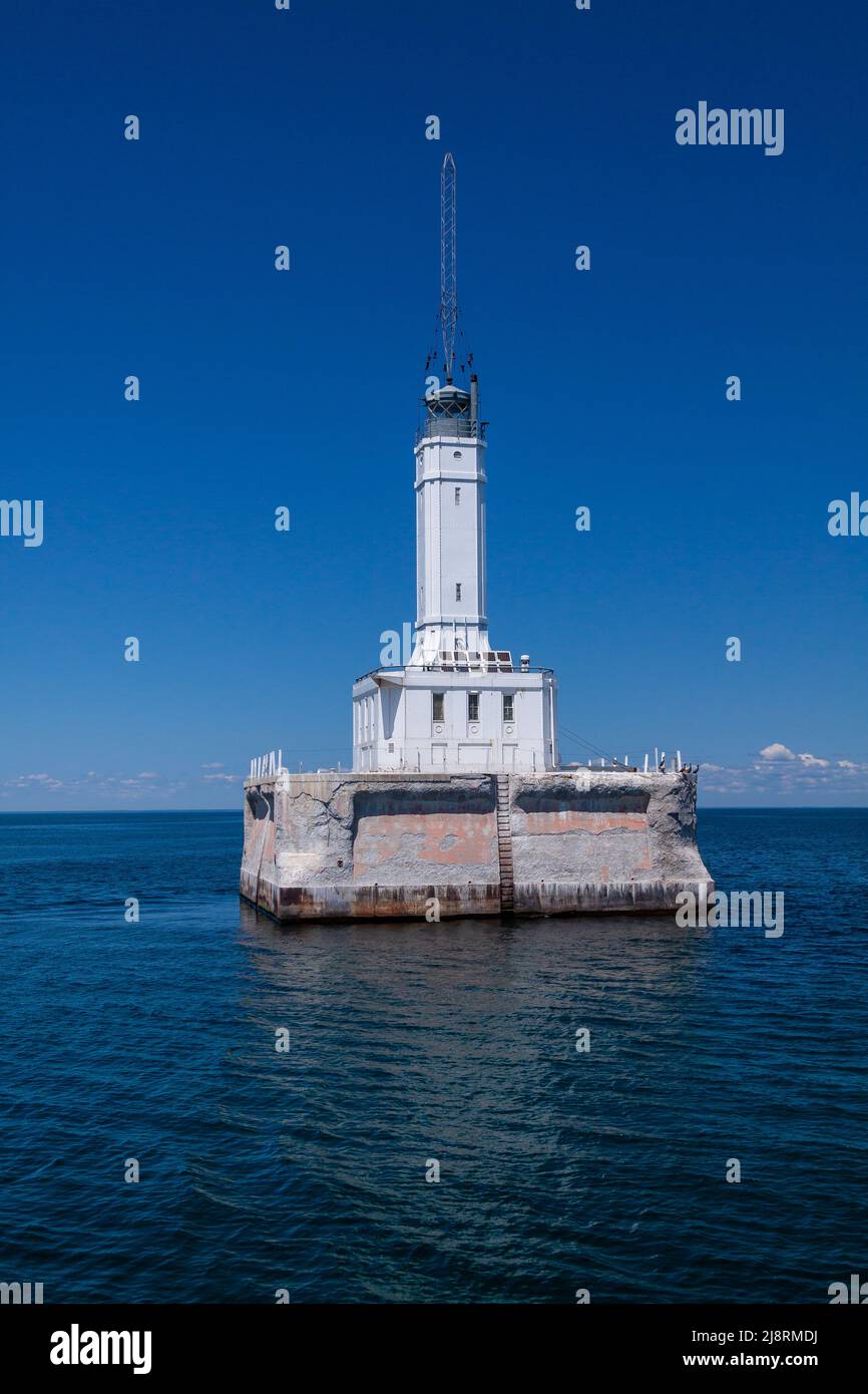 Grays Reef Lighthouse - An offshore lighthouse on Lake Michigan Stock ...