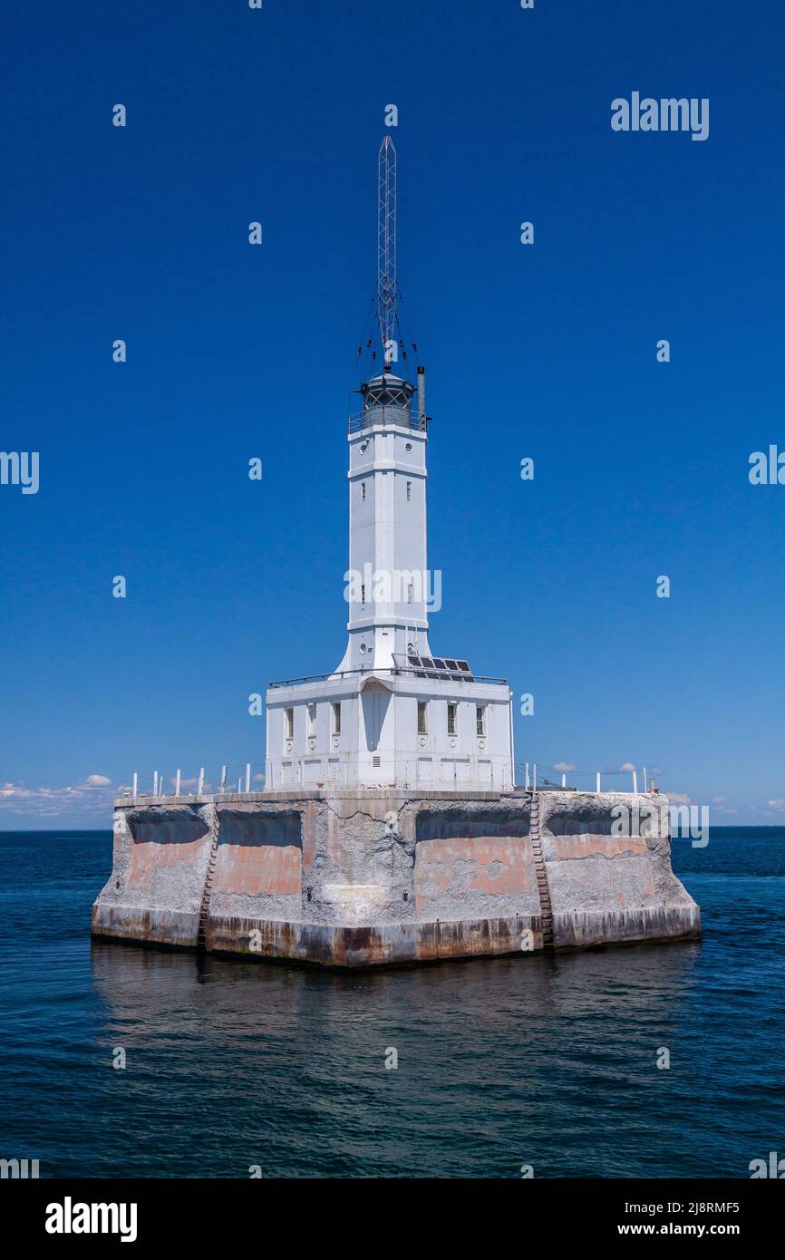 Grays Reef Lighthouse - An offshore lighthouse on Lake Michigan Stock ...