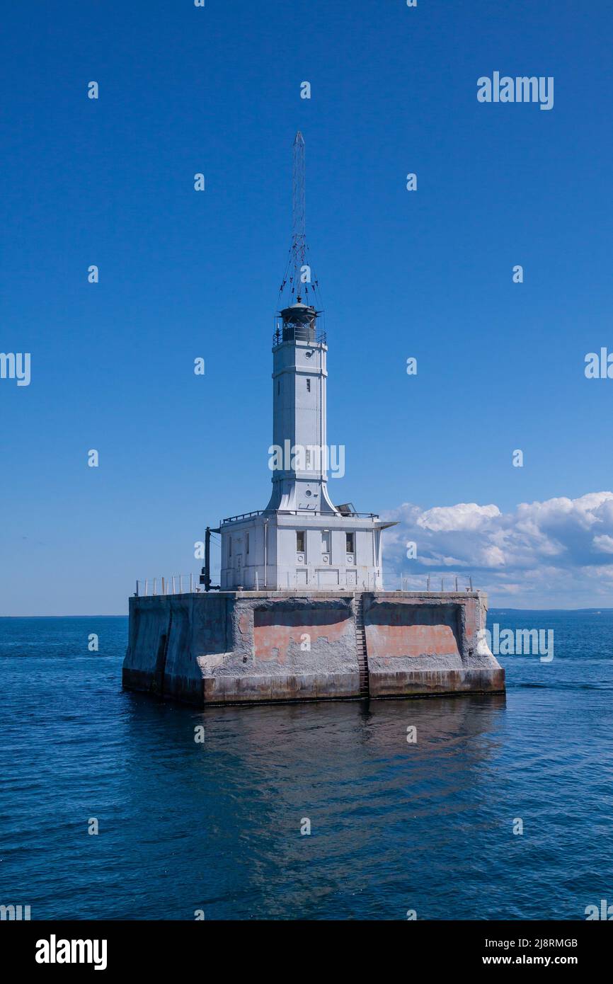 Grays Reef Lighthouse - An offshore lighthouse on Lake Michigan Stock ...