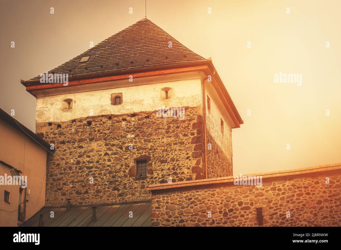 Stone wall and tower.Part of medieval fortification. High quality photo ...