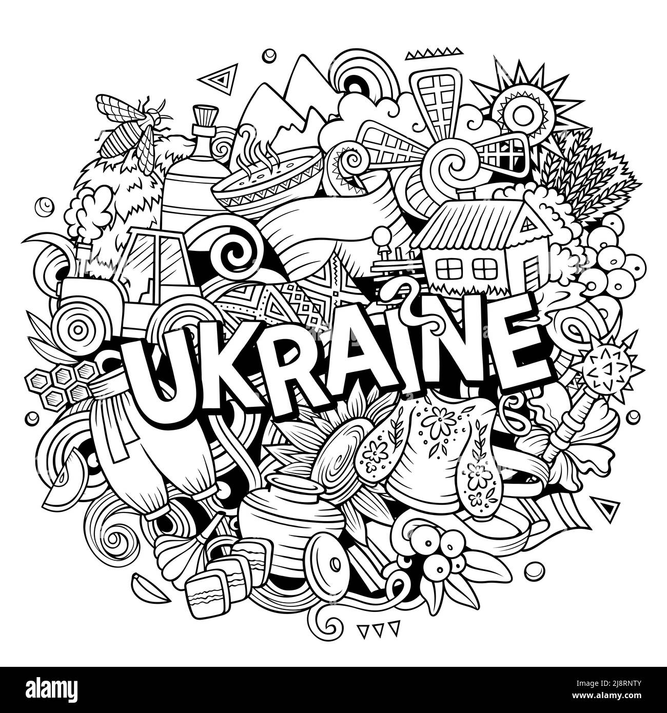 Ukraine hand drawn cartoon doodle illustration. Funny Ukrainian design ...