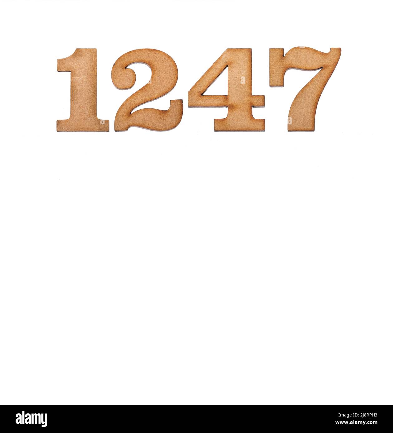 Number 1247 in wood, isolated on white background Stock Photo - Alamy