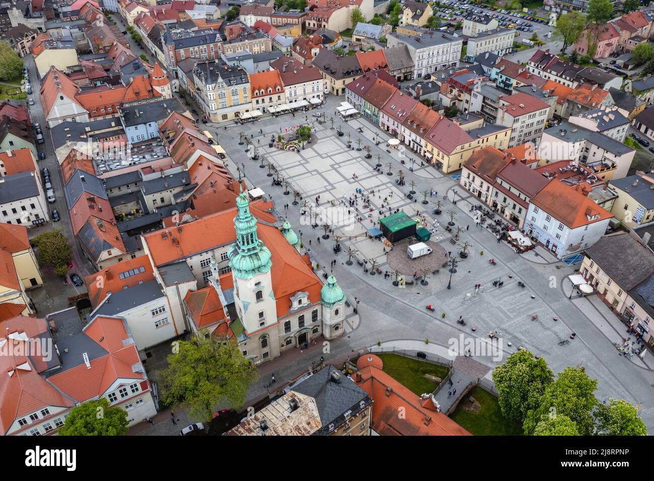 Protestant Church and Market Square on the Old Town of Pszczyna town in ...