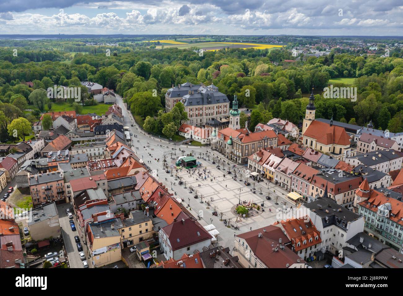 Old Town of Pszczyna town in Silesia region of Poland, view with Market ...