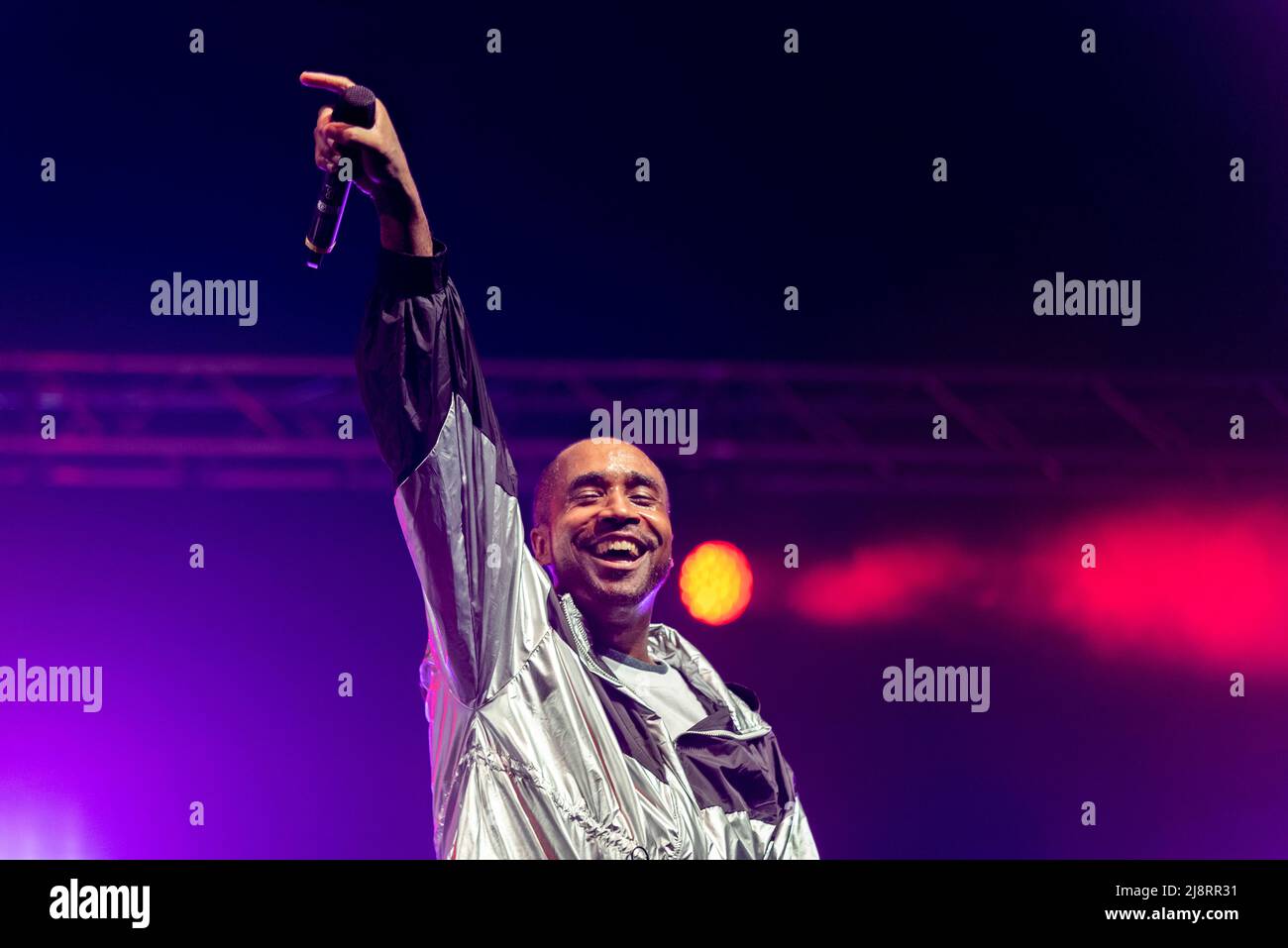 Singer with Five Star performing at a 1980s retro concert in Southend ...
