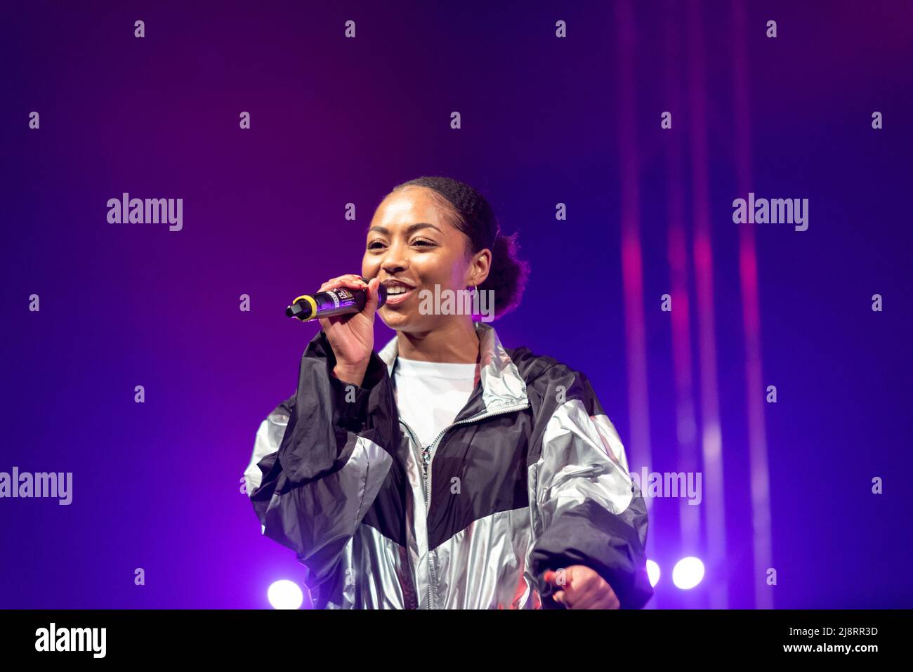 Singer with Five Star performing at a 1980s retro concert in Southend ...