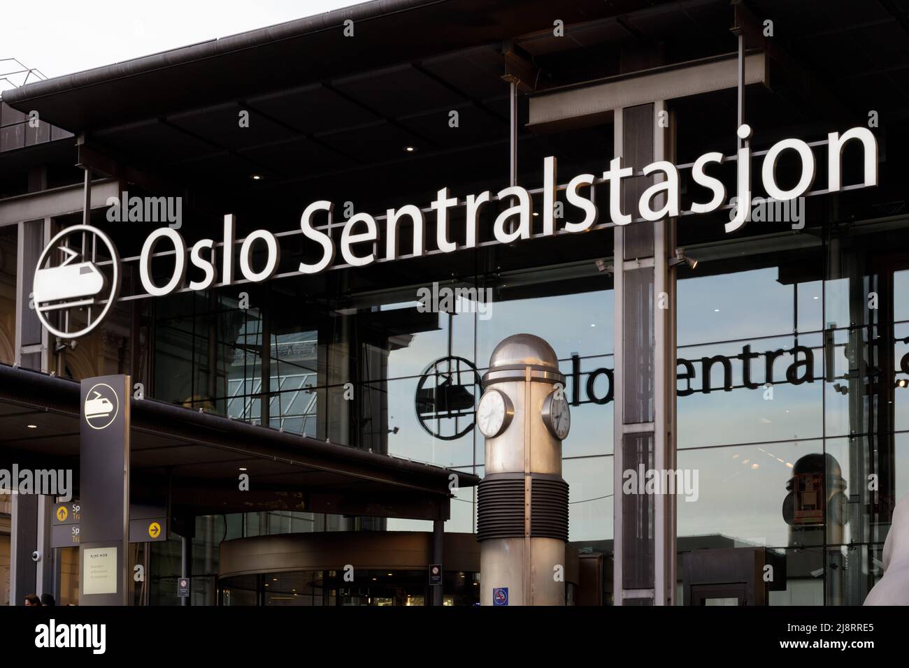 Oslo, Norway. 01 May 2022: Station name "Oslo Sentralstasjon" logo at ...