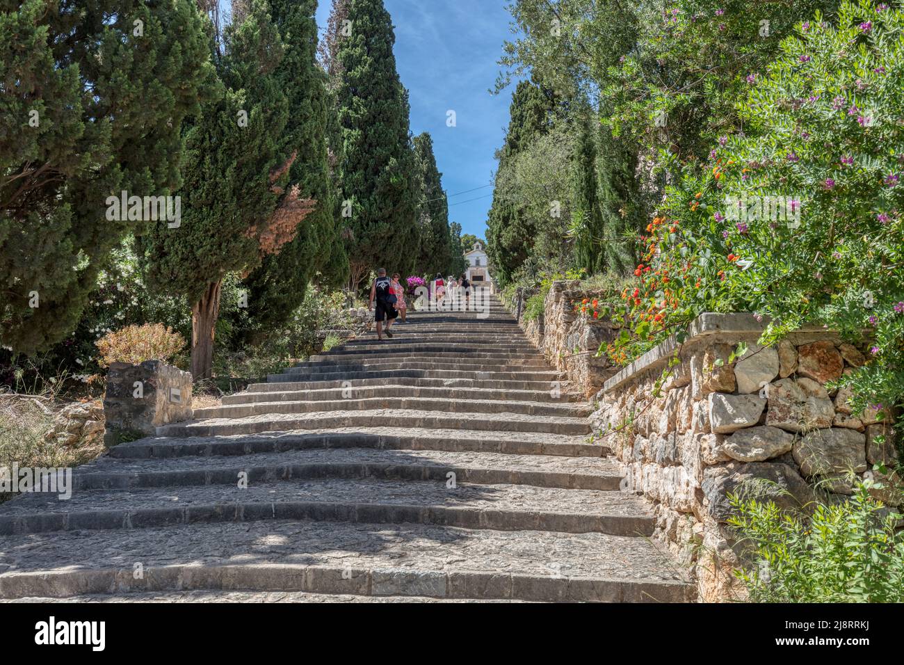 Historic Via Crucis (Way of the Cross) leading up to El Calvari chapel ...