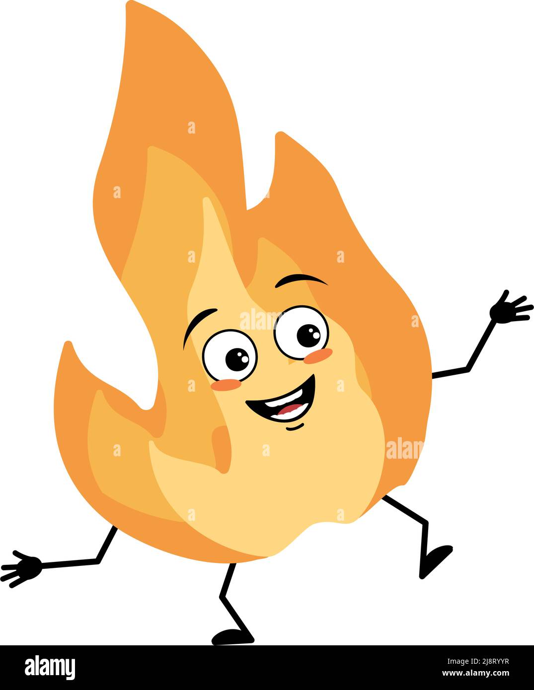 Cute flame character with happy emotions, joyful face, smile eyes, arms ...