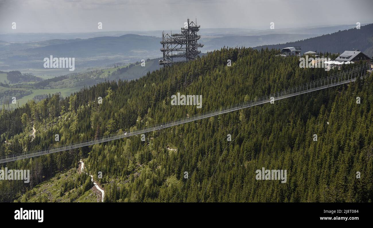 The world's longest suspension footbridge, Sky Bridge 721 in mountain resort Dolni Morava, Czech ...