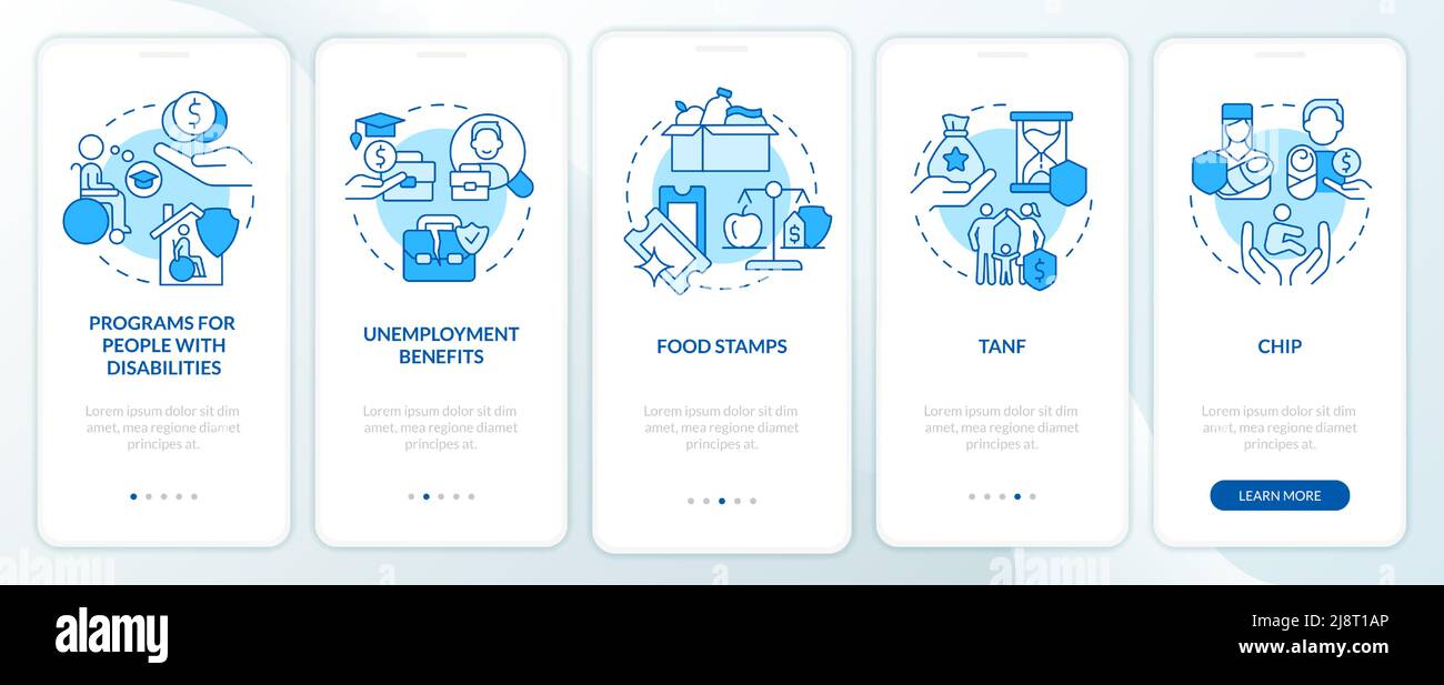 Government benefits blue onboarding mobile app screen Stock Vector ...