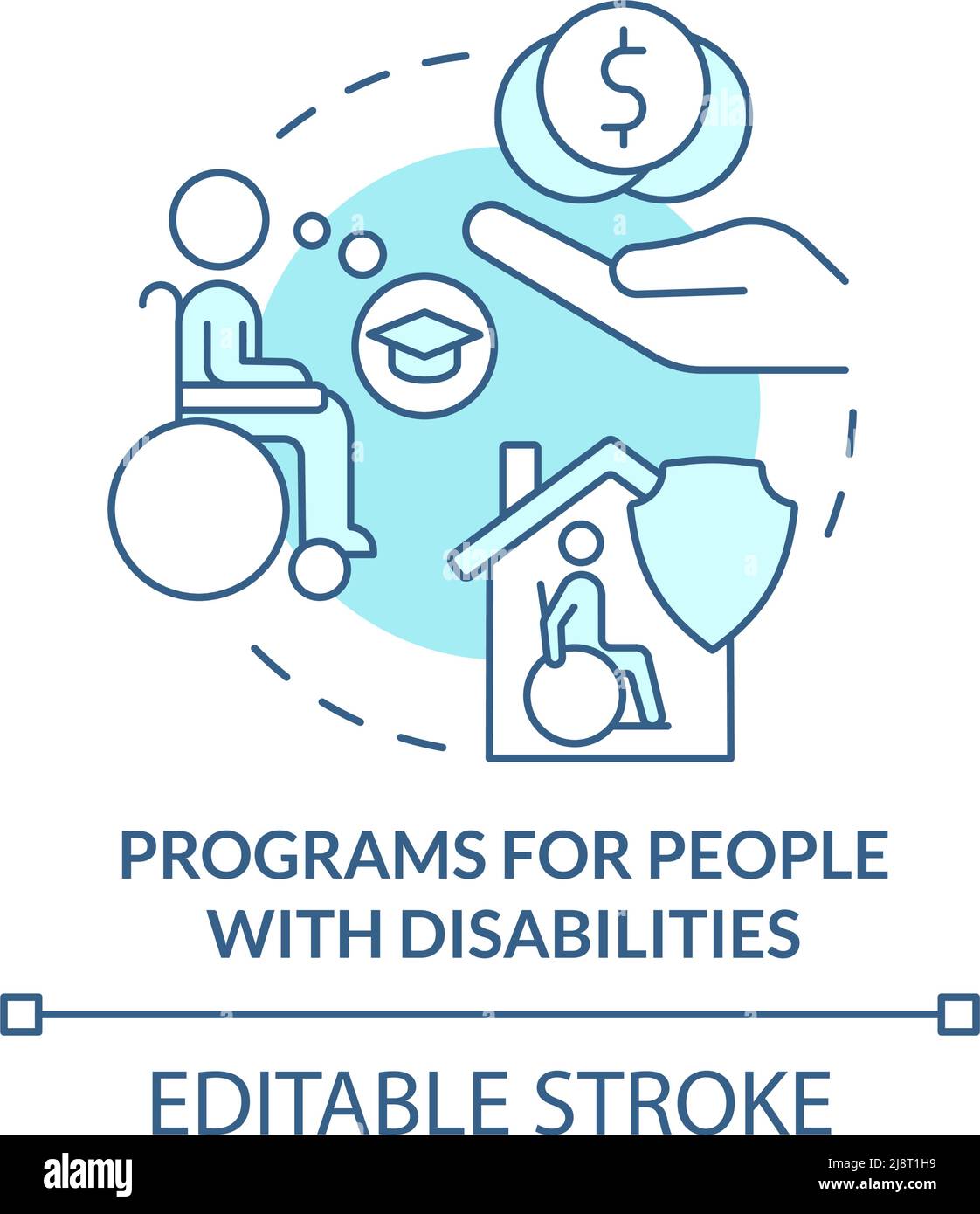 Programs for people with disabilities turquoise concept icon Stock ...