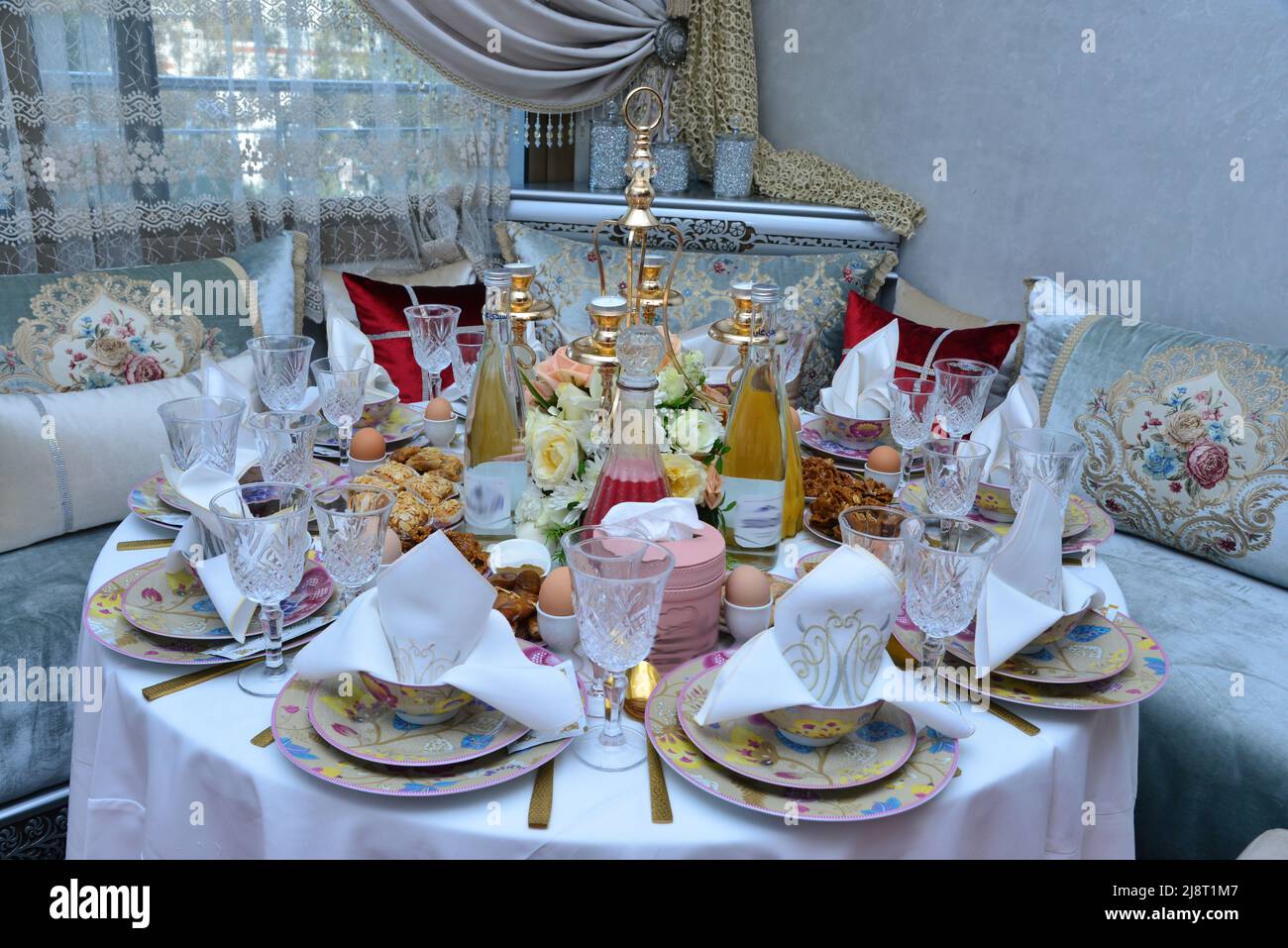 A traditional Moroccan breakfast. Ramadan breakfast in Morocco. Sweets ...
