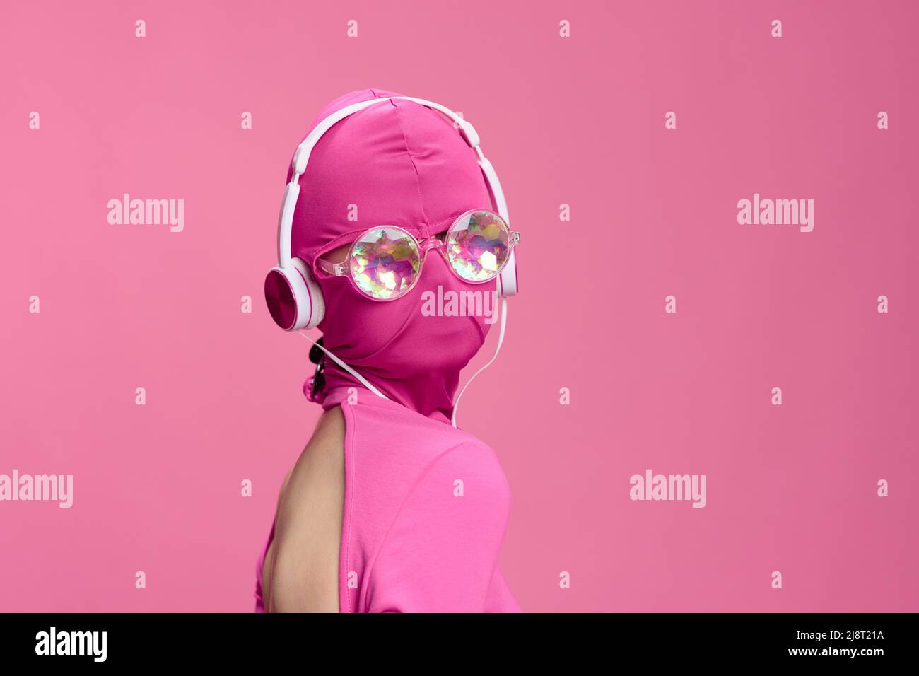 Creative fan art photo of a young female cyberpunk blogger on a pink ...