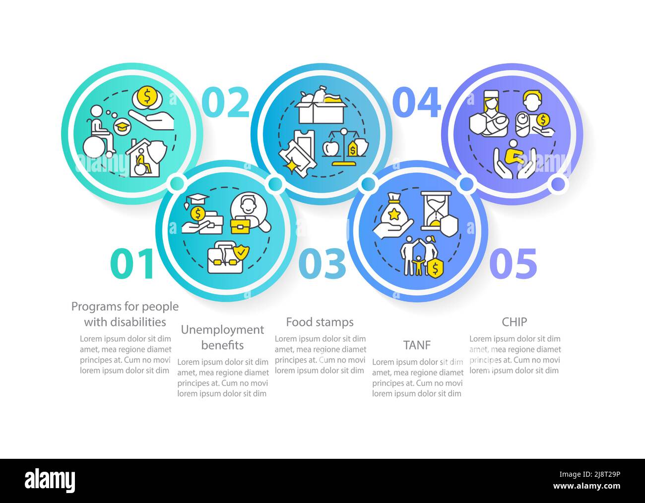 Government benefits blue circle infographic template Stock Vector Image ...