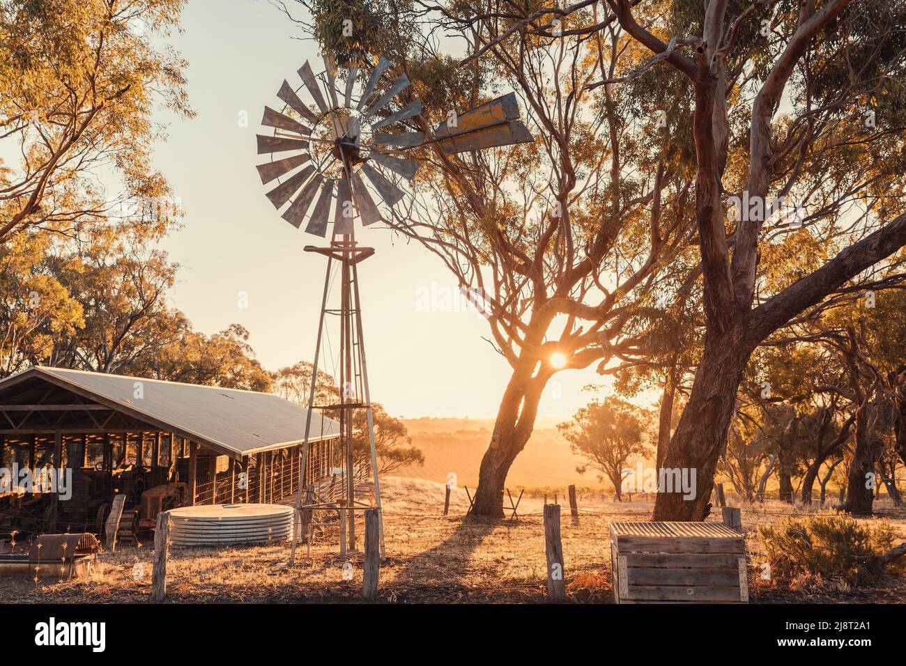 Old rusty windmill on a farm in McLaren Valley at sunset, South ...