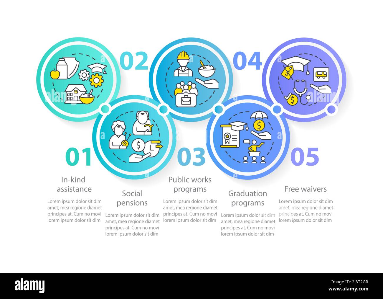 Social assistance examples blue circle infographic template Stock ...