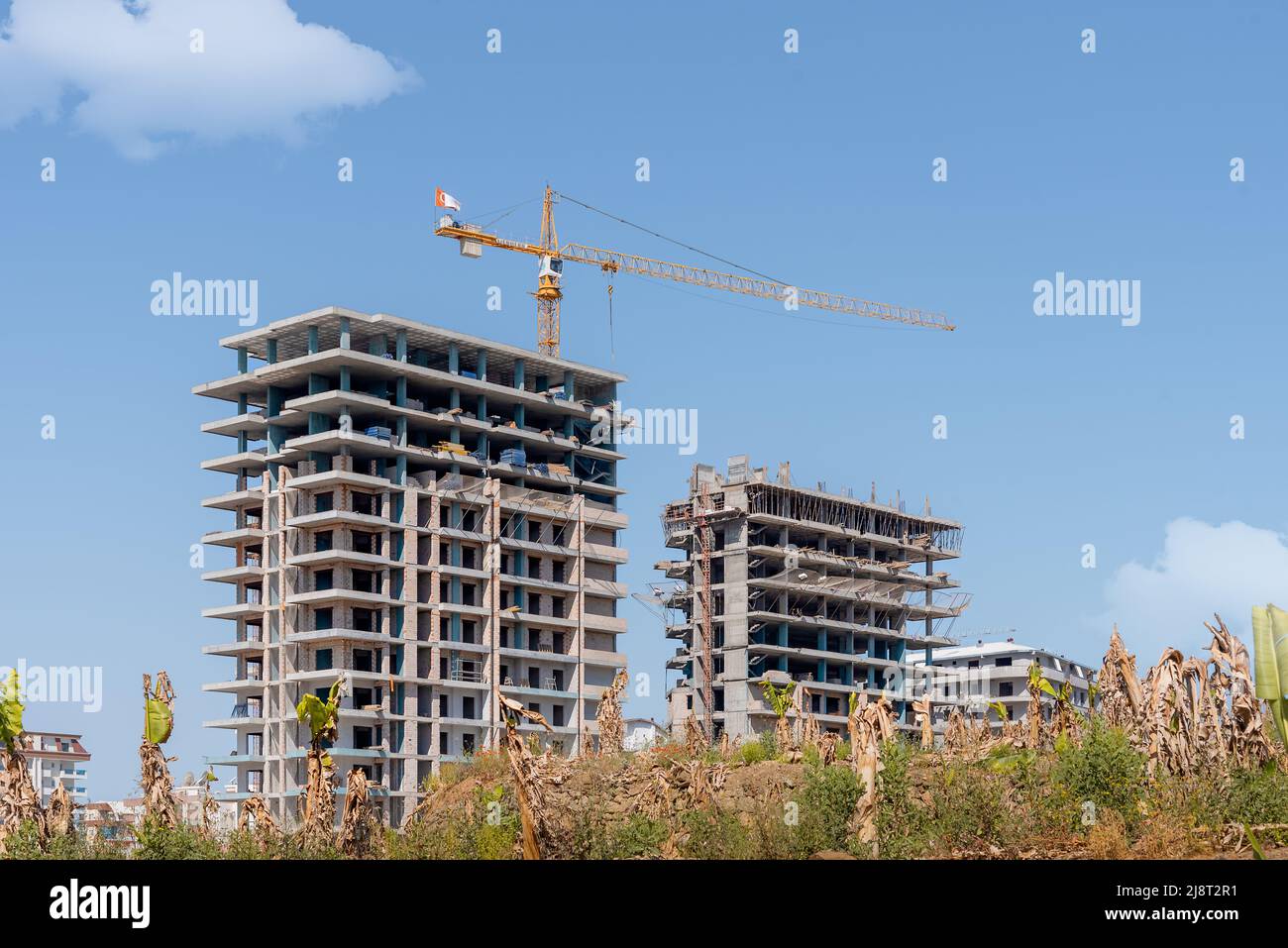 Construction site in a field in southern Turkey. New residential ...