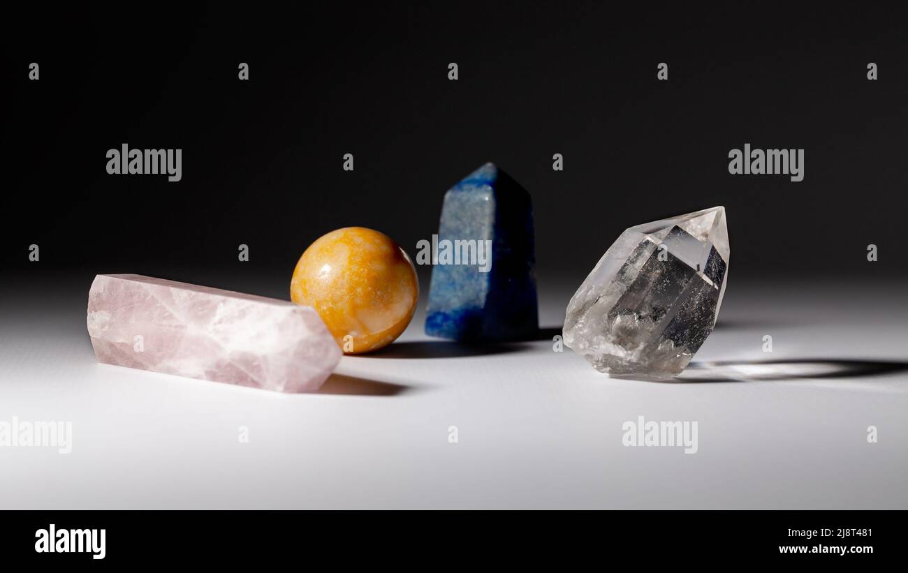 Various healing stone crystals for meditation or spiritual practices on ...