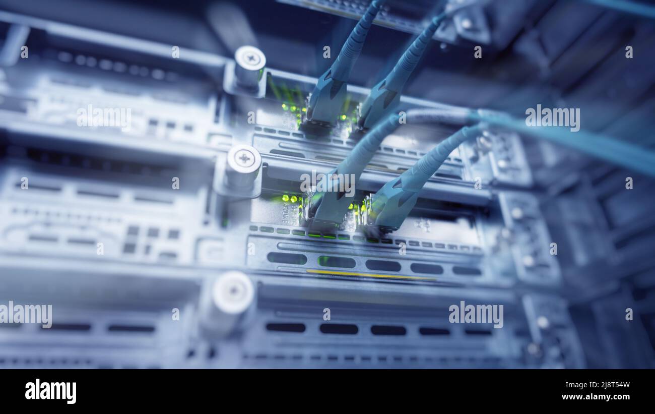 Telecommunication Internet Network Server Rack. Cose-up Data Center ...