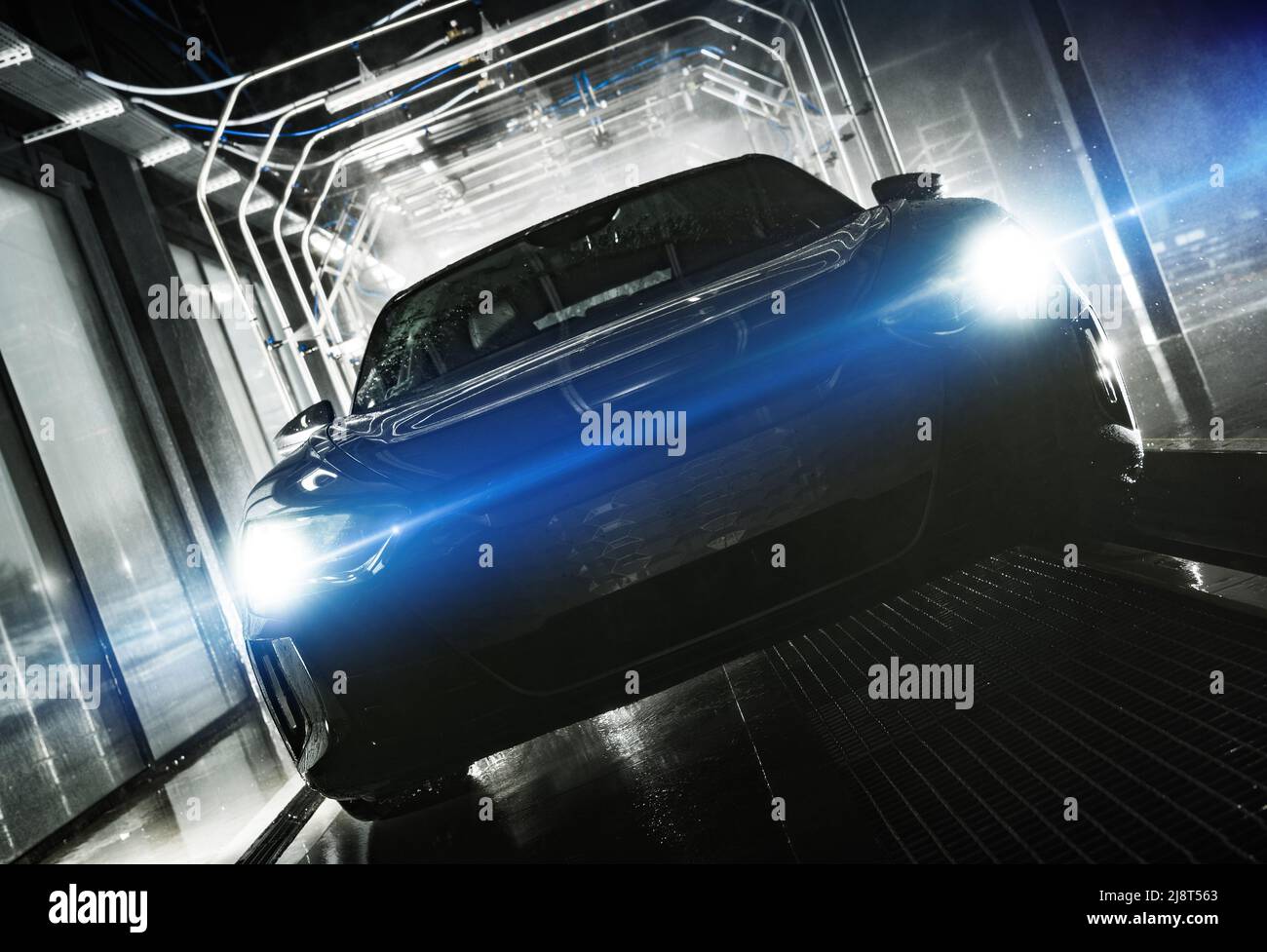 Automotive Industry Theme. Modern and Futuristic Vehicle with Blue ...