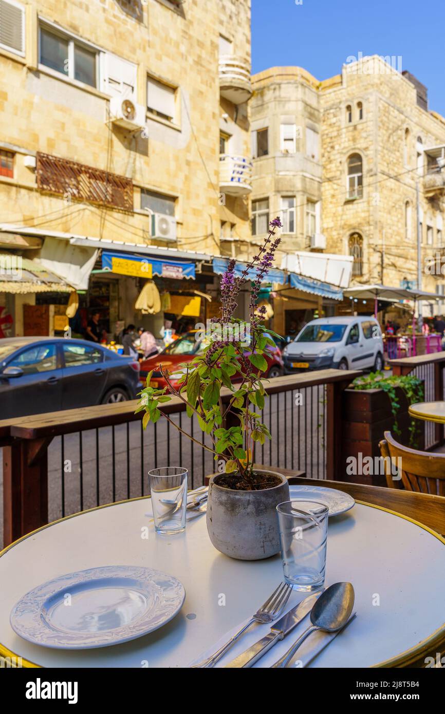 Haifa, Israel - May 12, 2022: Restaurants scene in Talpiot Market, with ...