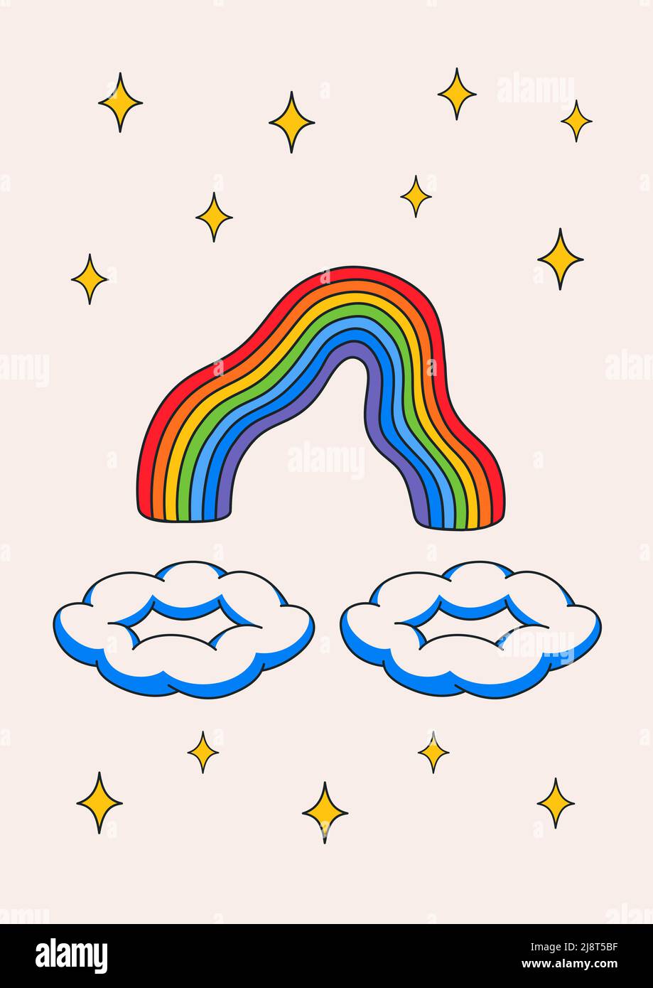 Cartoon vector funny cute Comic characters, rainbow poster Stock Vector ...