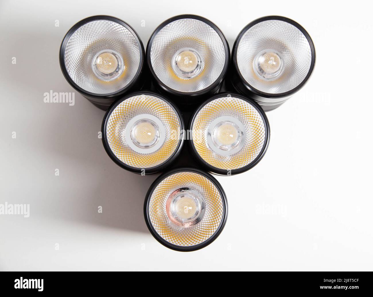 Overhead black LED lamps for a stretch ceiling on a white background ...