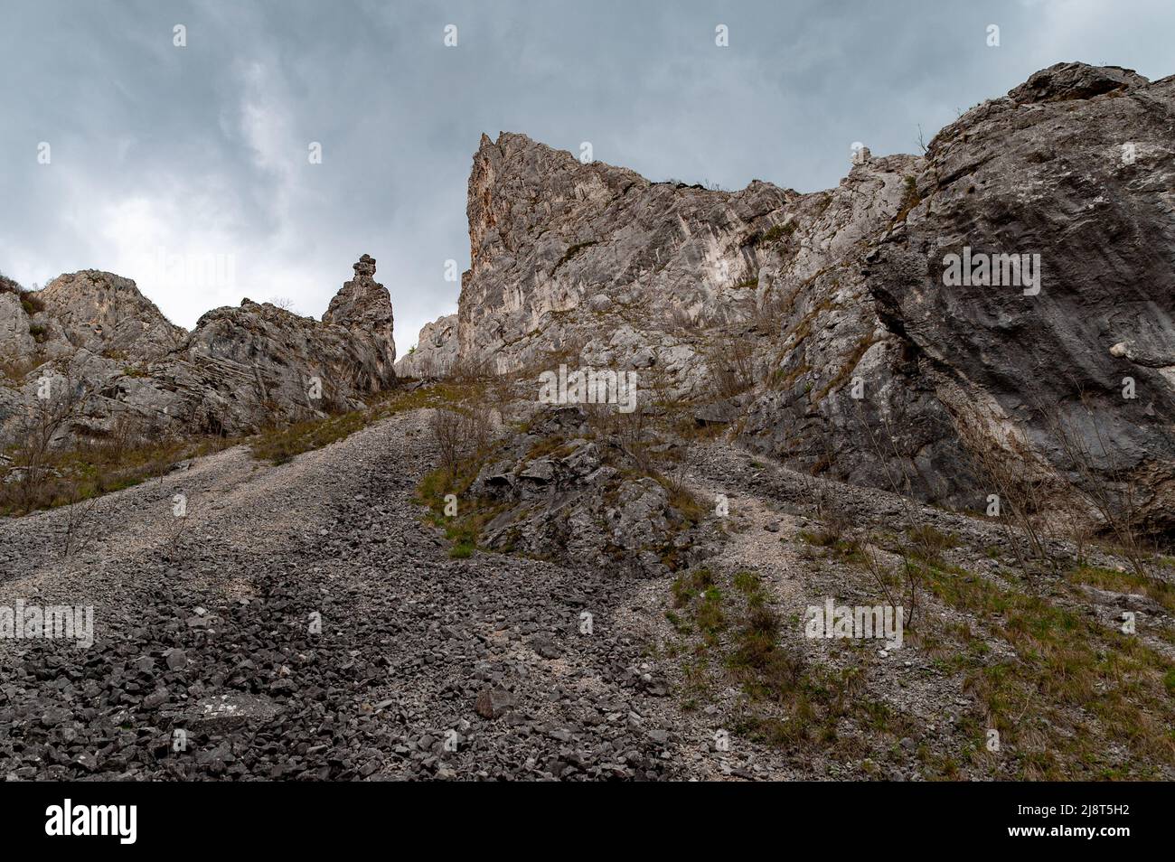 stiff ascending path in Intregalde canyon, geological reserve in ...