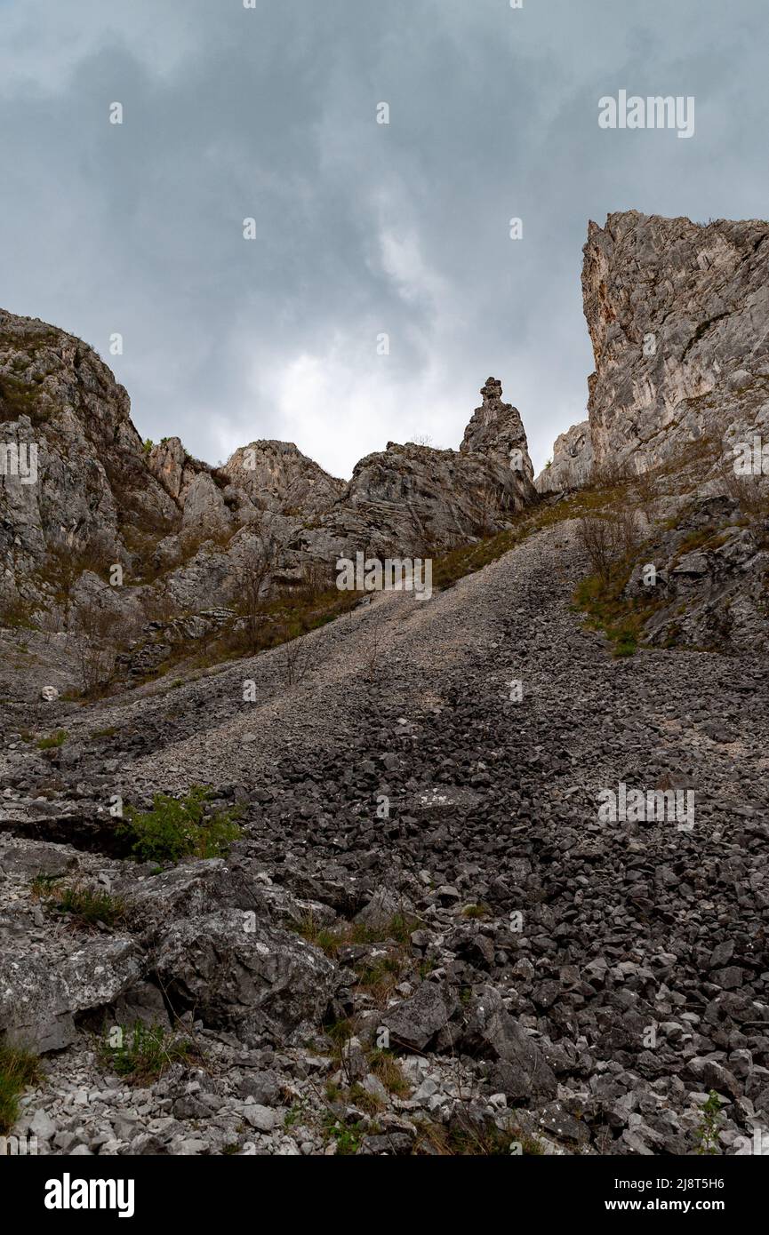 stiff ascending path in Intregalde canyon, geological reserve in ...
