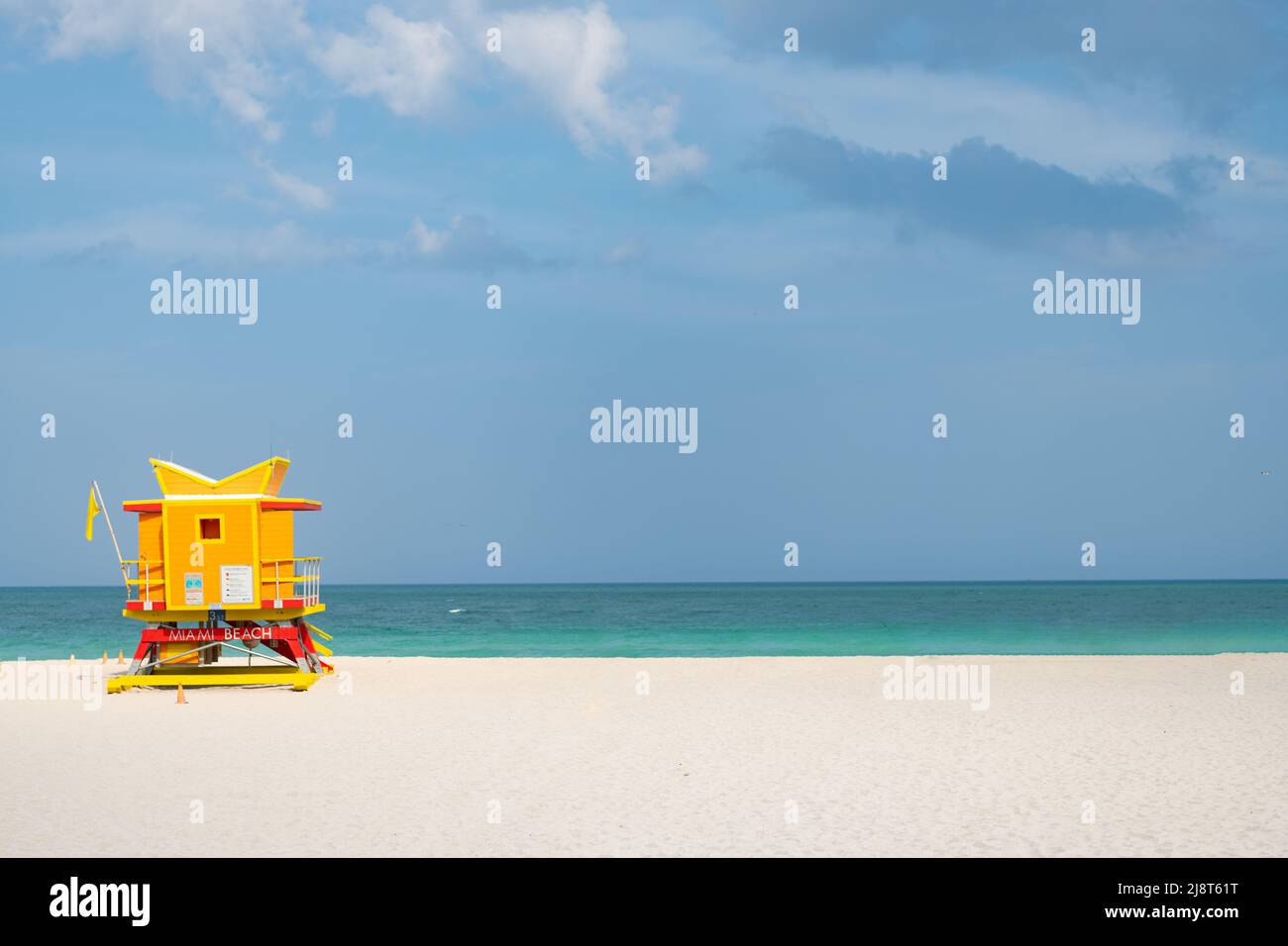 yellow lifeguard tower on summer beach in miami. copy space Stock Photo ...