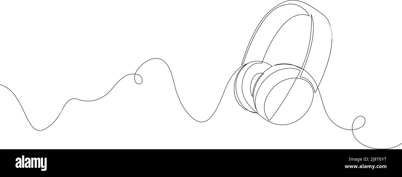 One line headphones. Continuous line drawing of headphones music ...