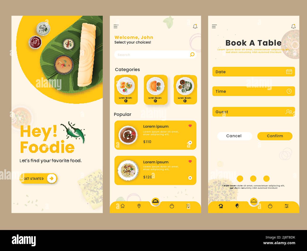 Restaurant Menu App UI, Gui Screen Including Login, Booking Table For ...