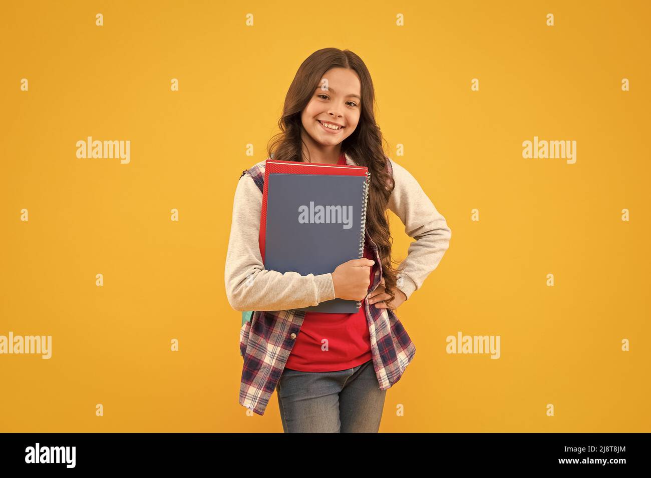 Go-ahead to get knowledge. Happy kid hold study books. Knowledge day ...