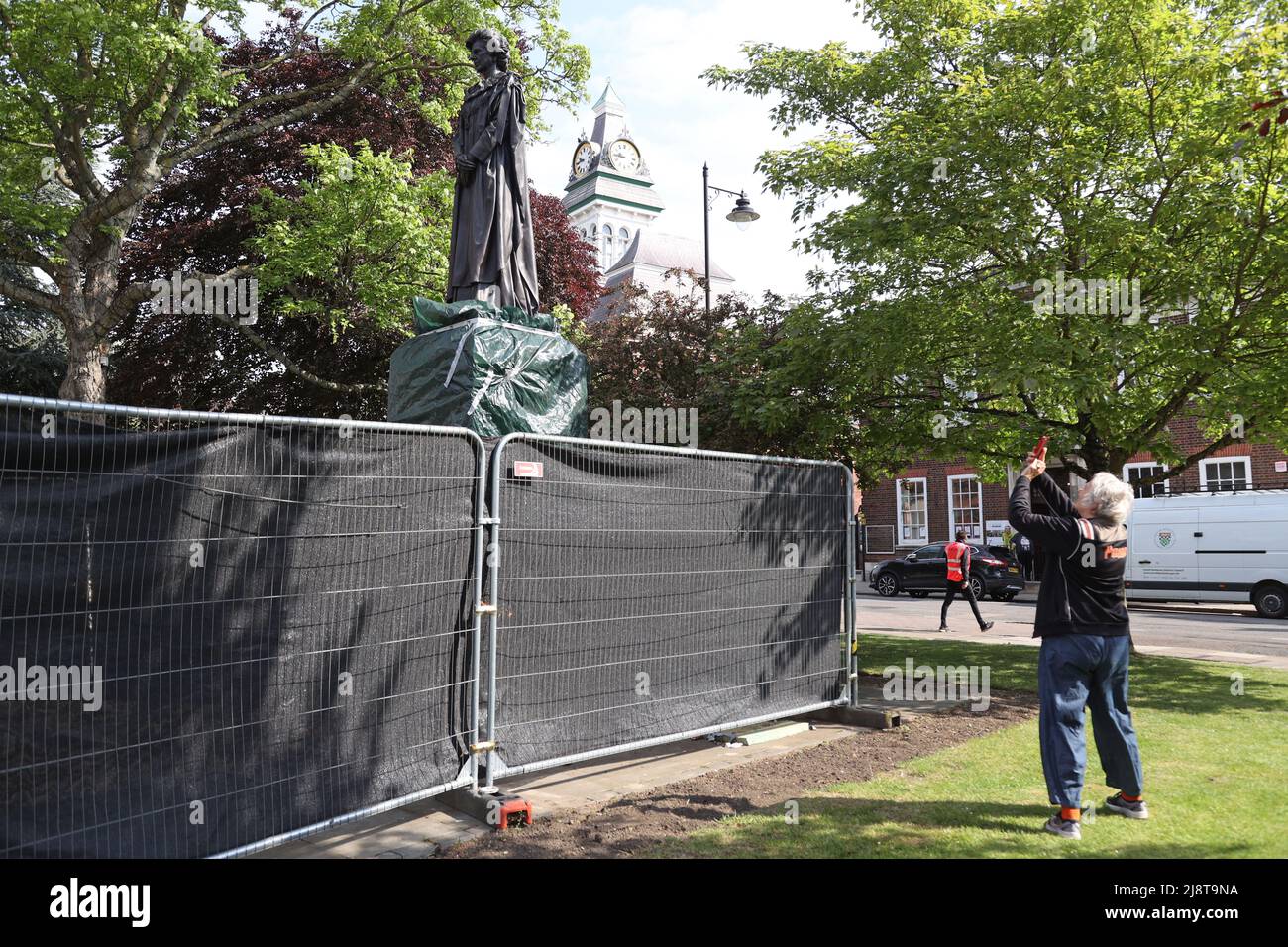 Grantham, UK. 15th May, 2022. The bronze statue of former Prime ...