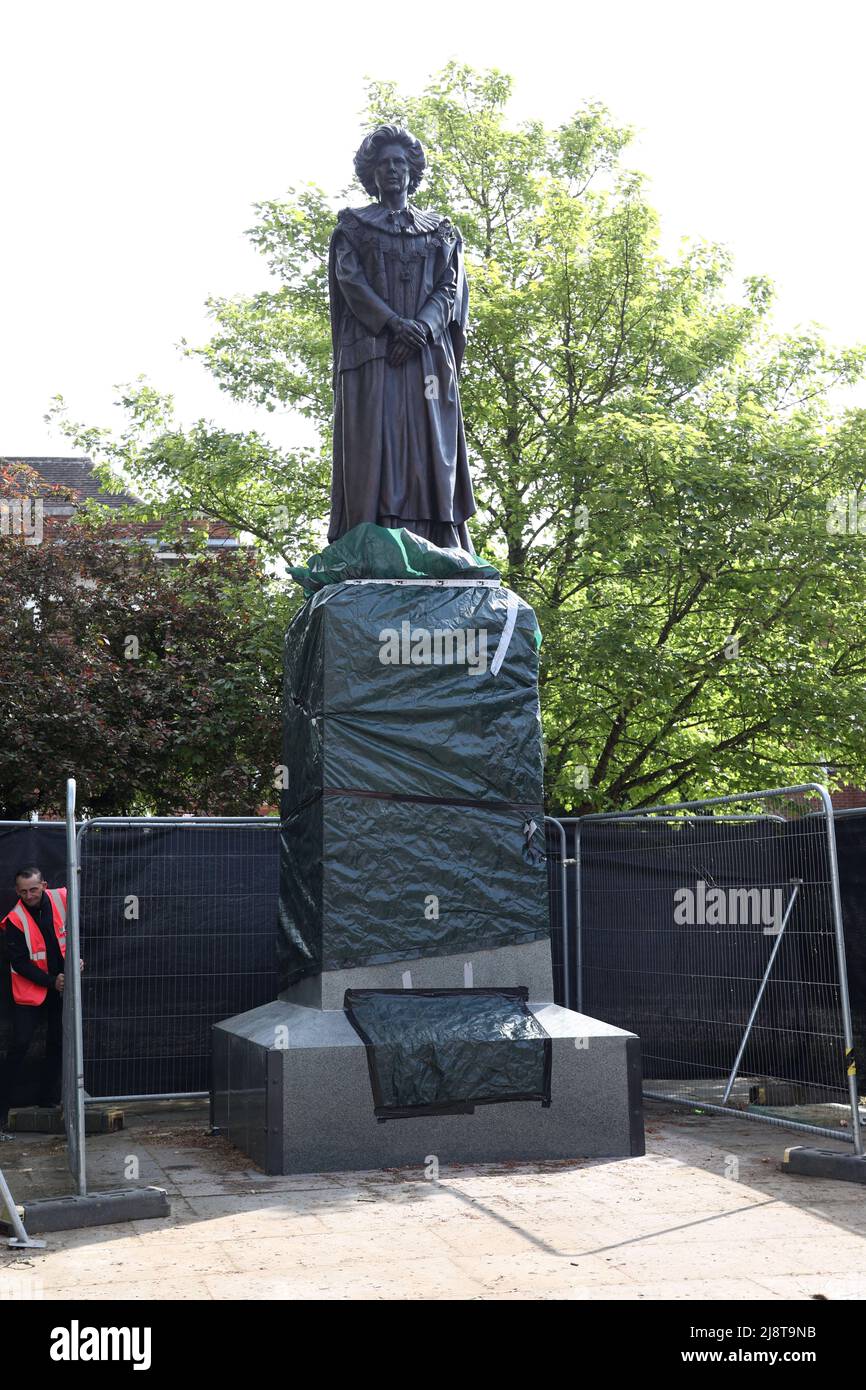 Grantham, UK. 15th May, 2022. The bronze statue of former Prime ...