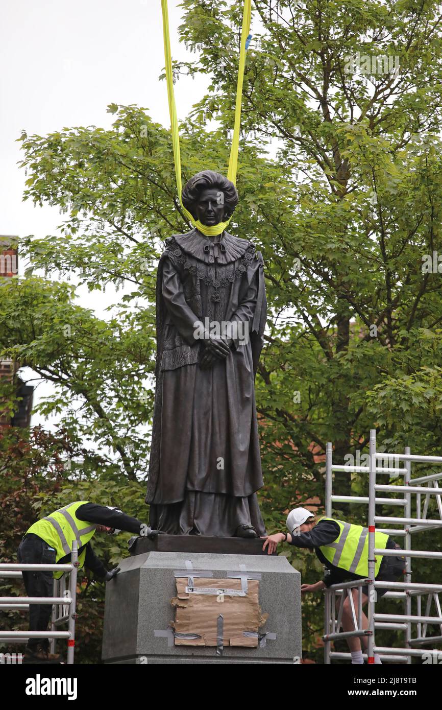 Grantham, UK. 15th May, 2022. The bronze statue of former Prime ...