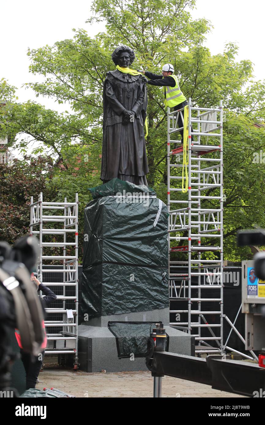 Grantham, UK. 15th May, 2022. The bronze statue of former Prime ...