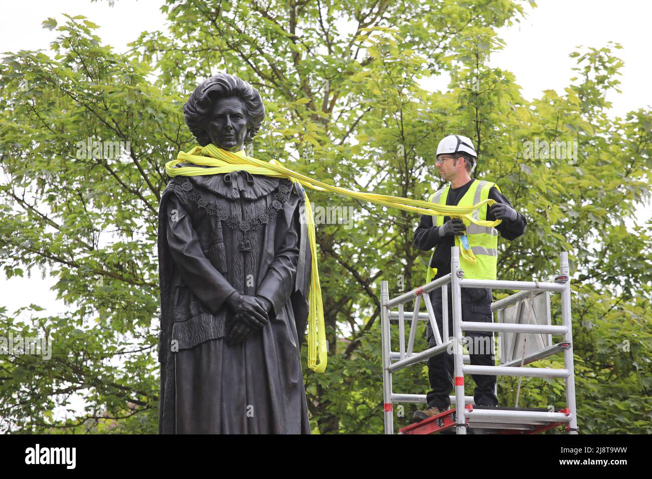 Grantham, UK. 15th May, 2022. The bronze statue of former Prime ...