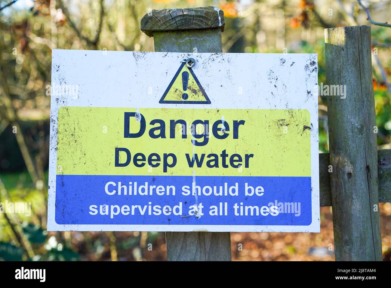 Danger deep water sign. Children should be supervised at all times ...